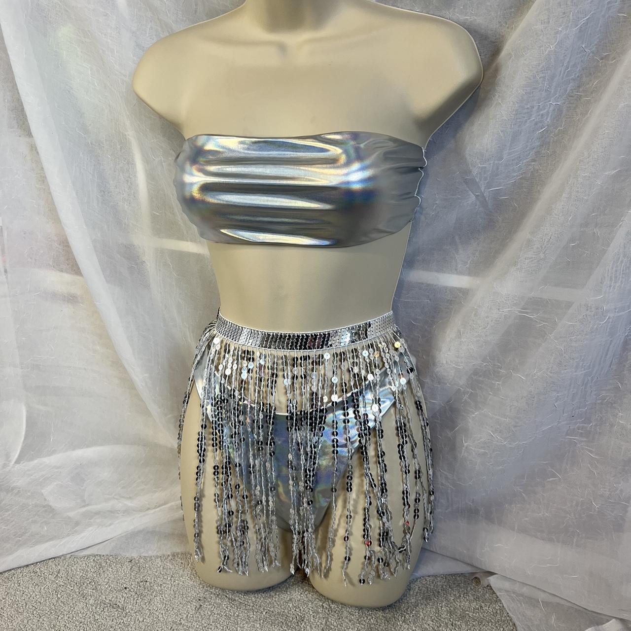 Sparkly Silver Festival Outfit - Top, Skirt & Pants... - Depop