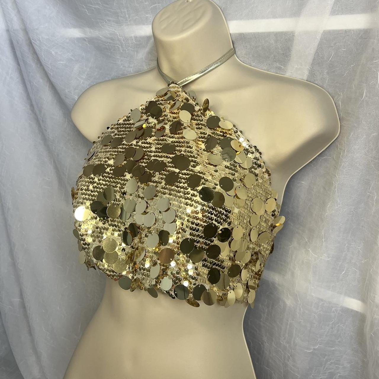Gold Sequin Crop Top UK4, UK6, UK8, UK10 & UK12... - Depop
