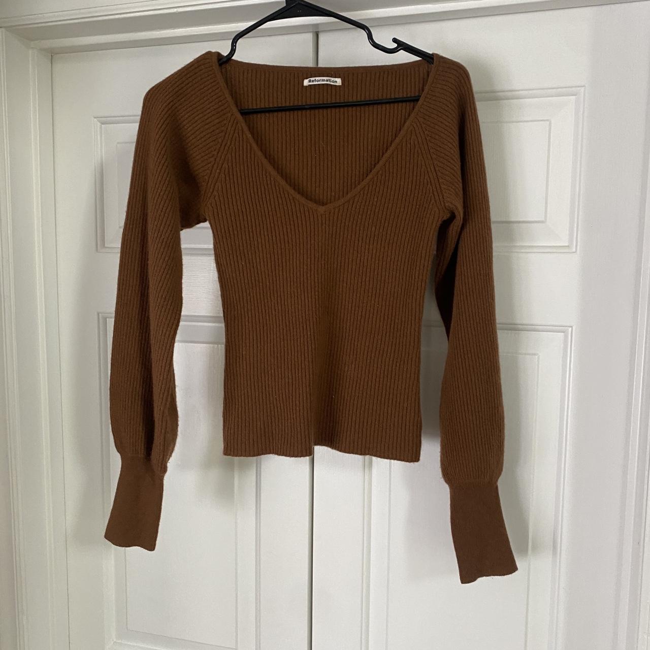 Reformation warm brown cashmere sweater. Deep neck... - Depop