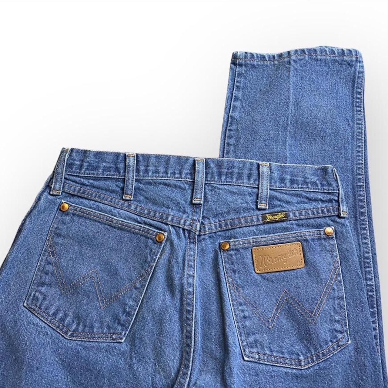 High Rise Blue Wranglers Waist is 14 Rise is... - Depop