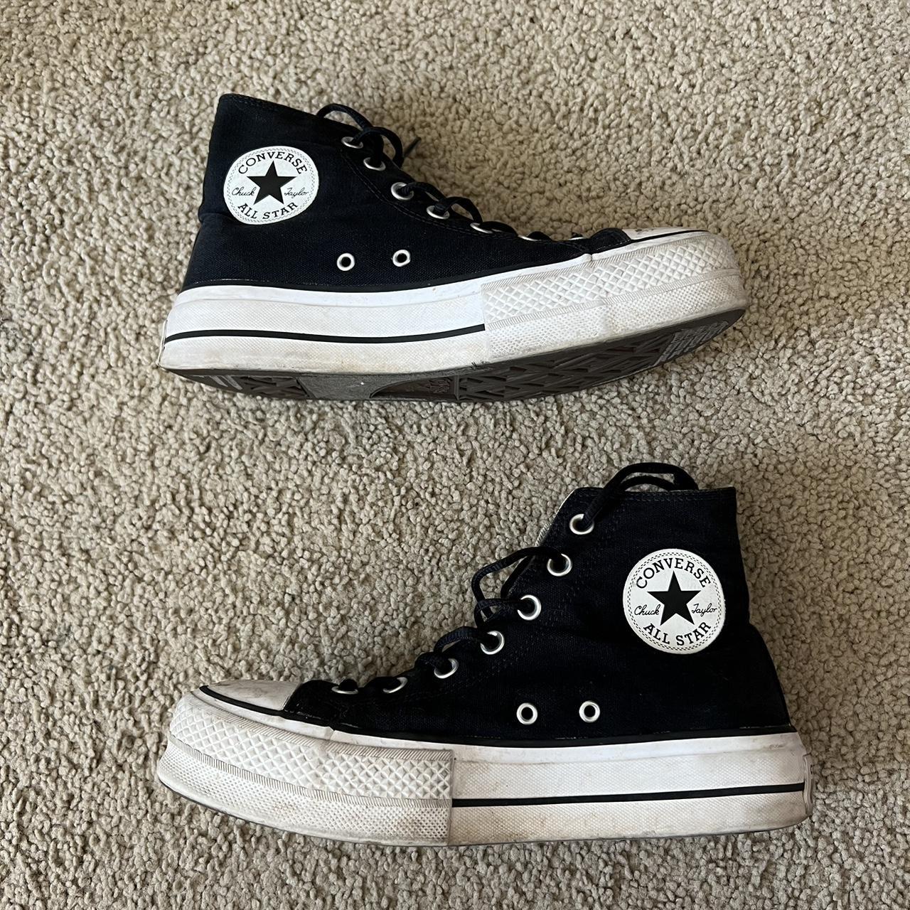 black canvas all star platform high top converse - Depop