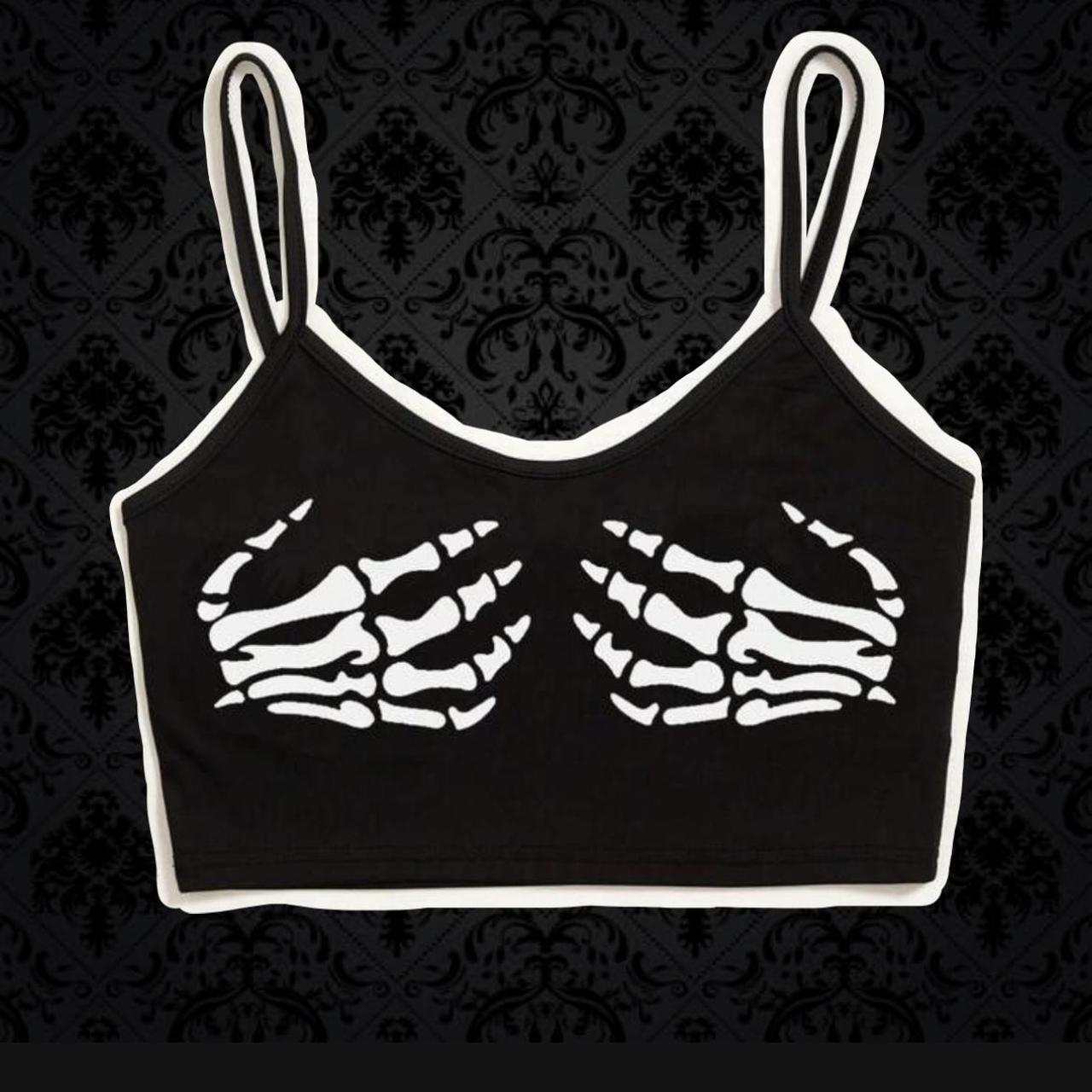 PRELOVED emo graphic print crop cami top 💀 Skelton... - Depop