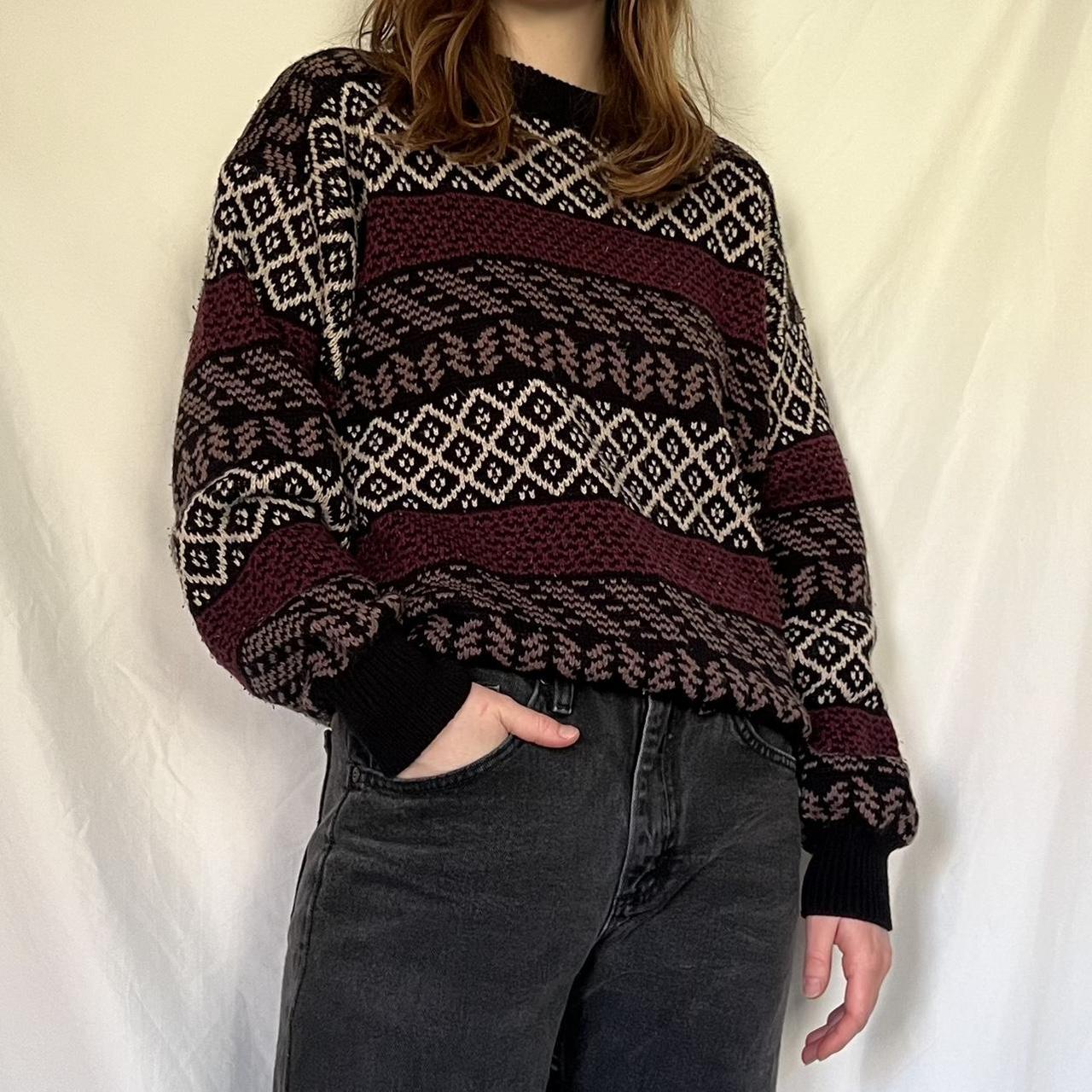 Sweater Graphix red/cream/black patterned sweater... - Depop