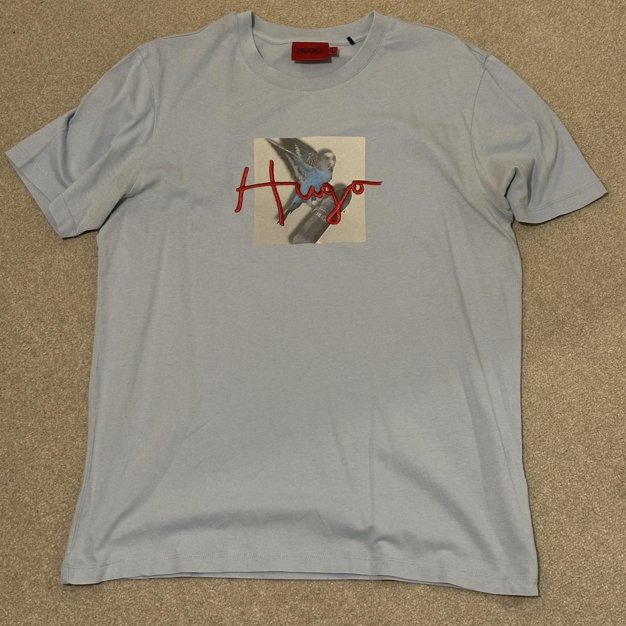 Hugo embroider t shirt Light blue Size small but... | Depop