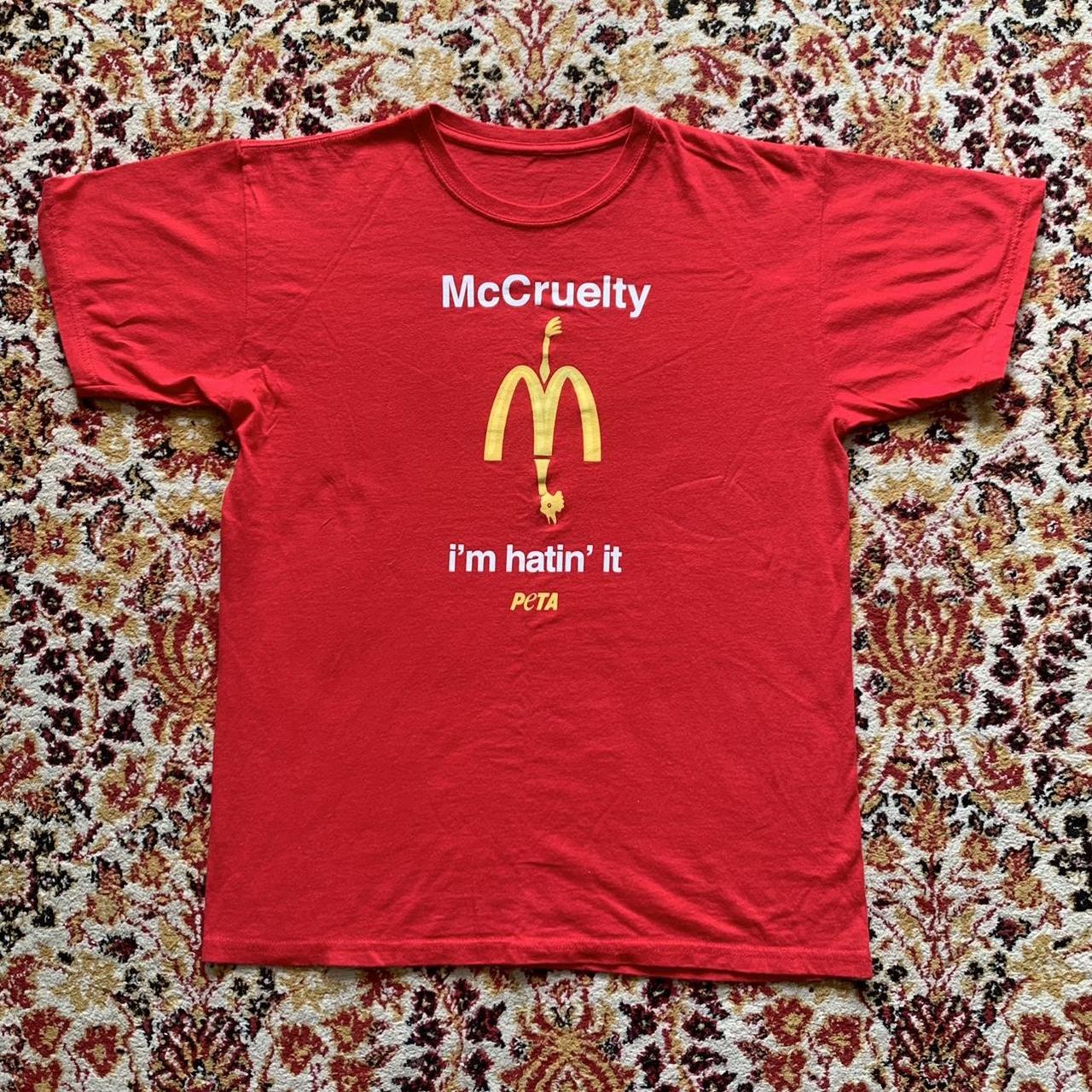 Men’s vintage red PETA McCruelty t-shirt, size... - Depop