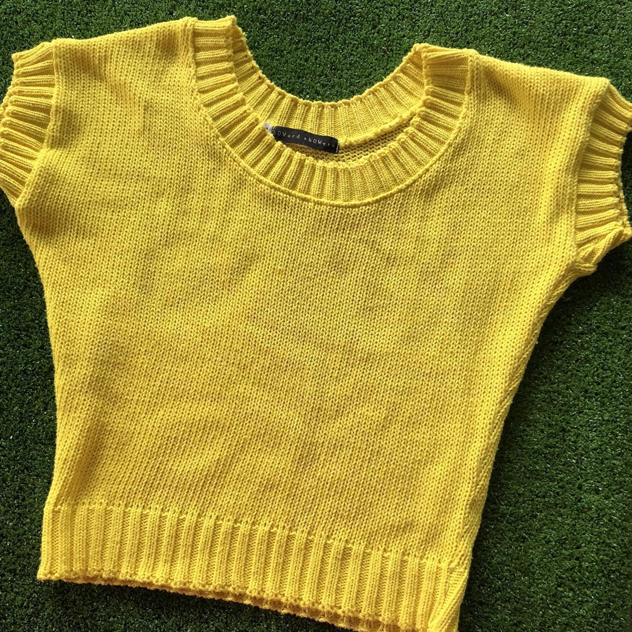 Howard Showers bright yellow cropped knitted top,... - Depop