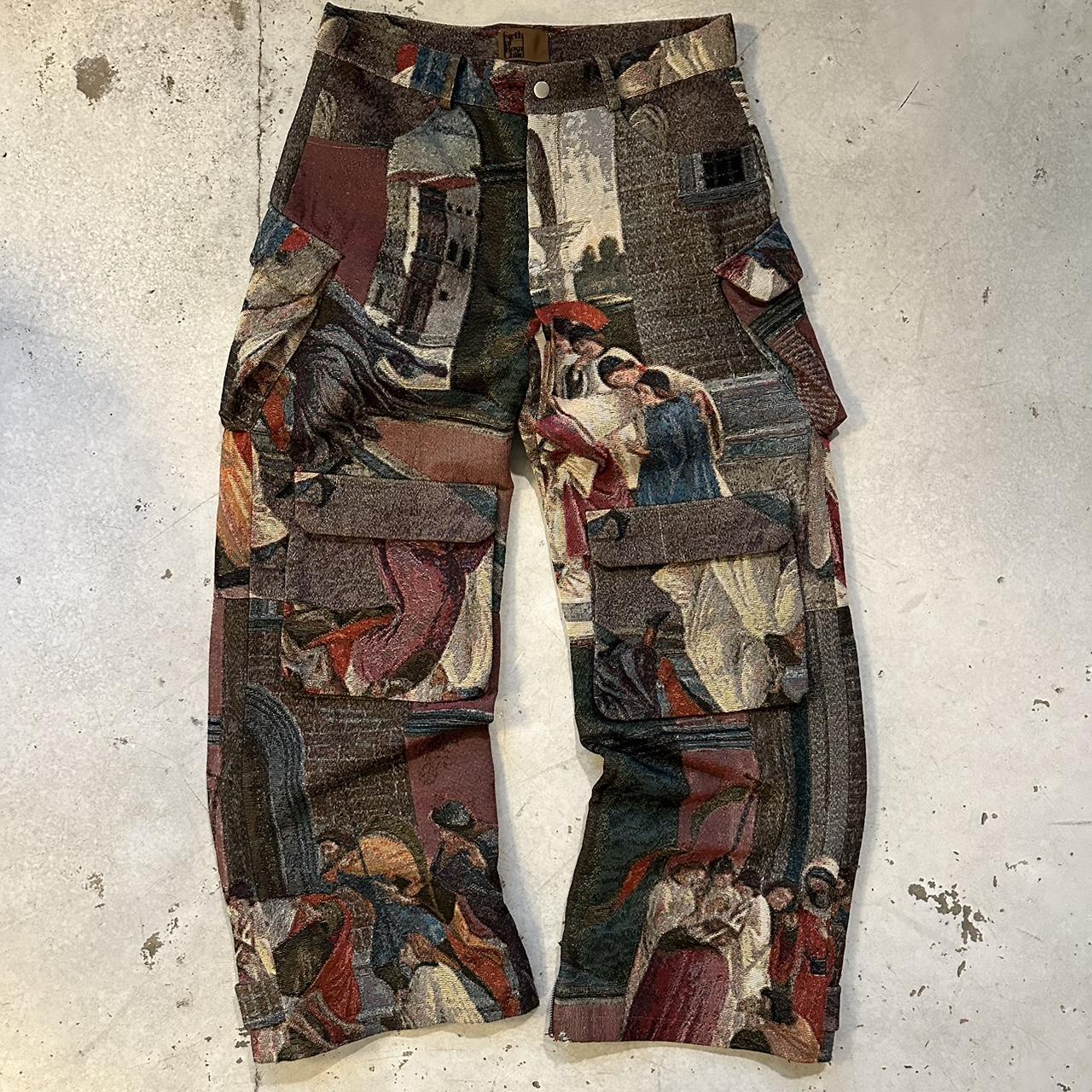 Unique patchwork cargo pants, featuring a mix of... - Depop