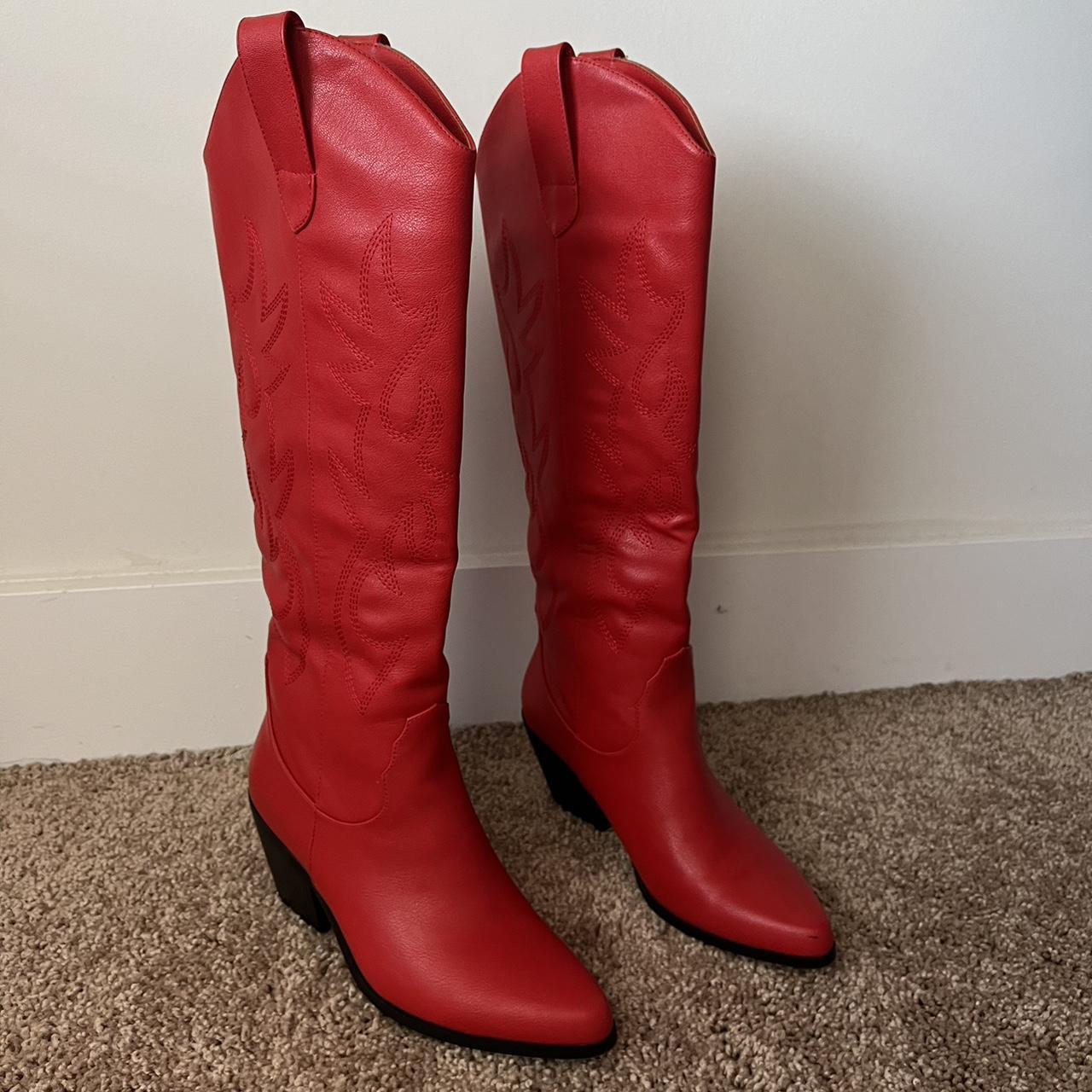 Red Knee High Cowboy Boots Only worn once, in great... - Depop