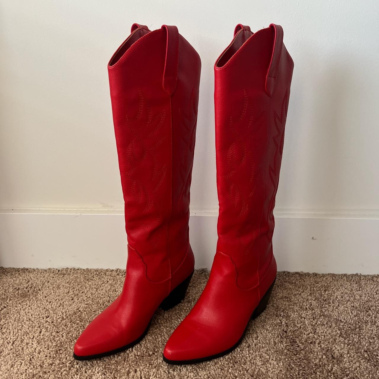 Red Knee High Cowboy Boots Only worn once, in great... - Depop