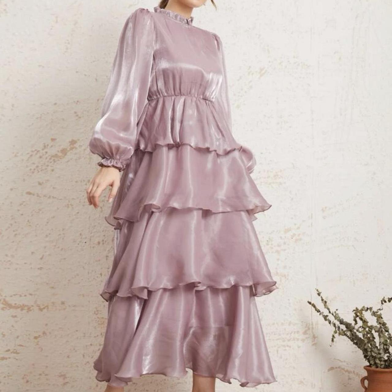 Dusty Pink layered ruffle organza dress Brand new... - Depop