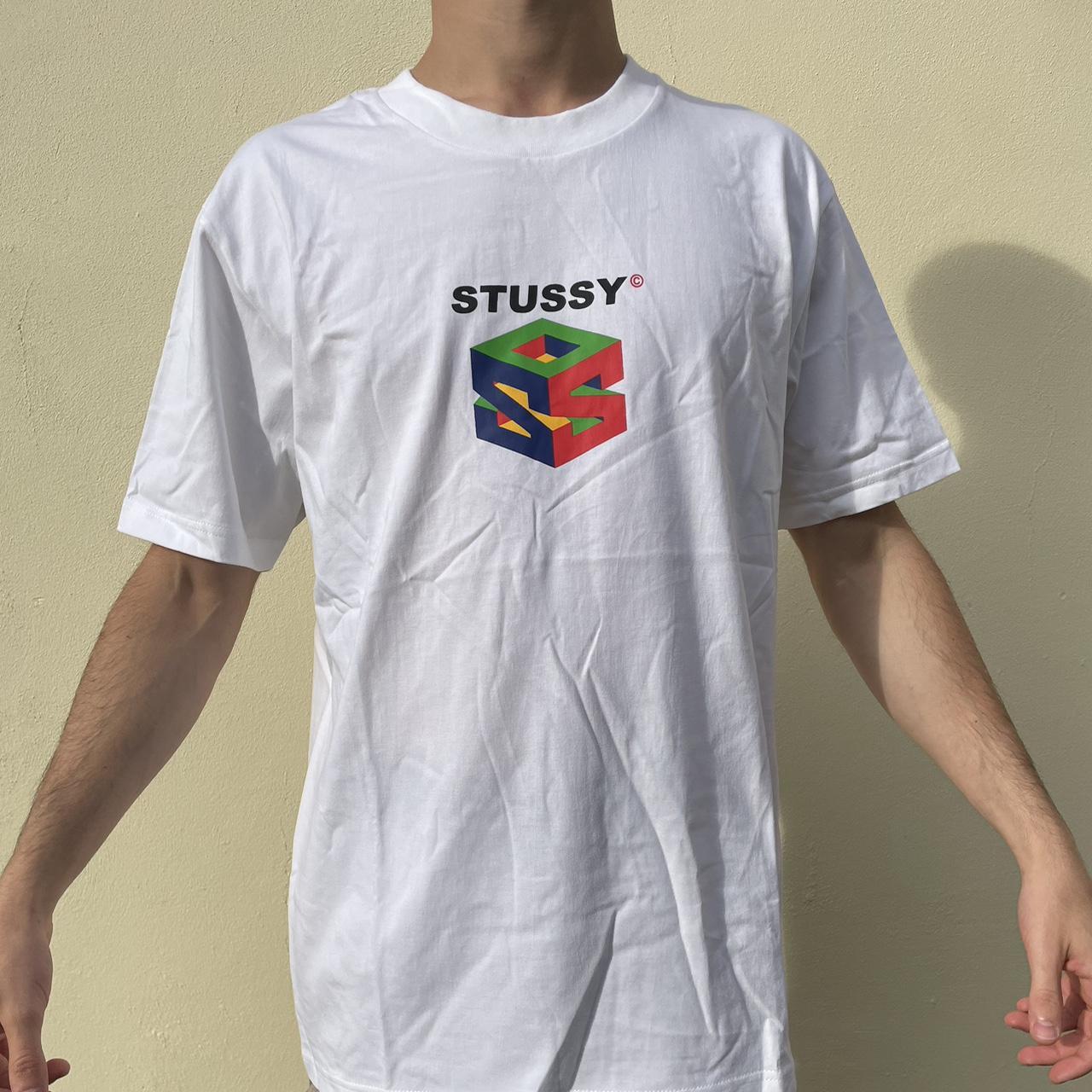 Stussy Front cube print Color White Condition... - Depop