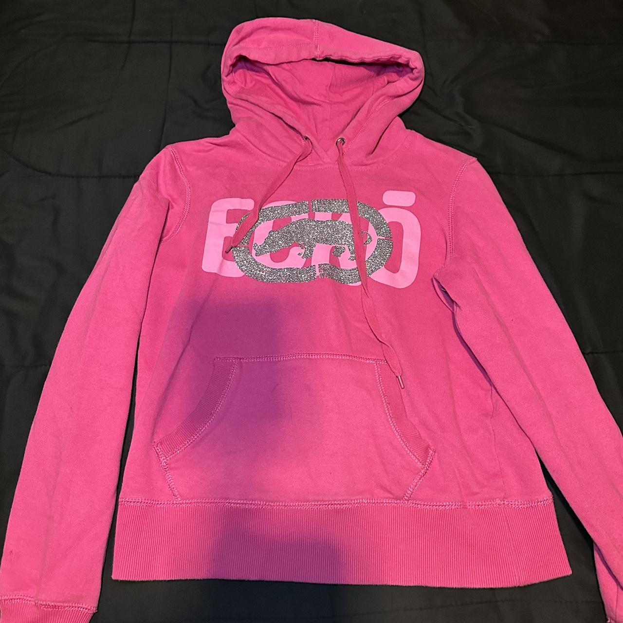 ecko unlimited pink rhinestone hoodie some stains... - Depop