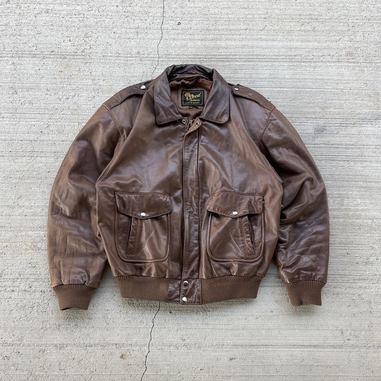 Vintage 70s Reed Sportswear Brown Leather Bomber... - Depop