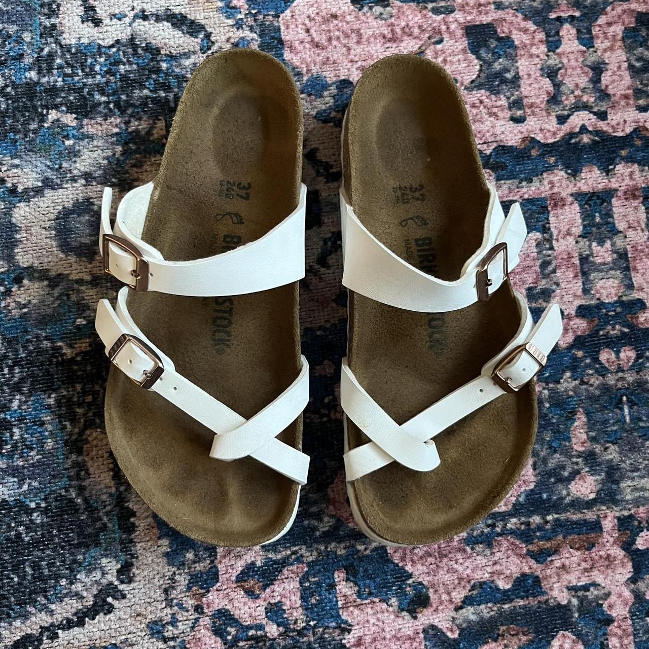White Birkenstock Mayari Sandals size 37 barely... - Depop