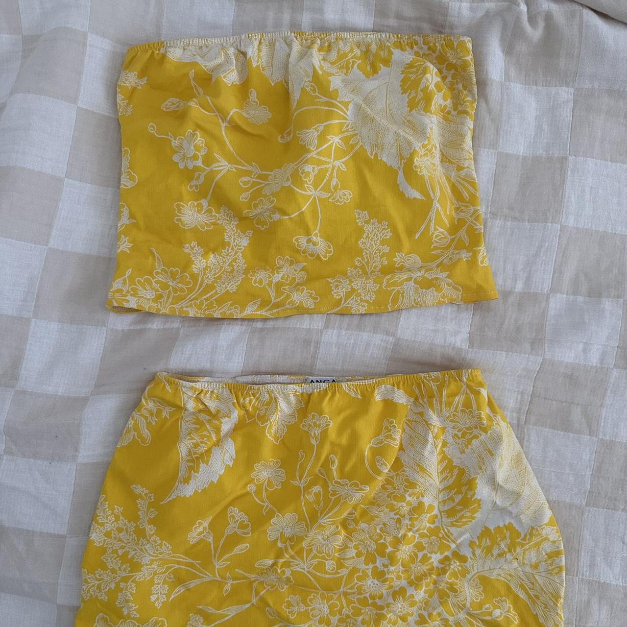 Langali yellow floral set Size S Worn couple of... - Depop
