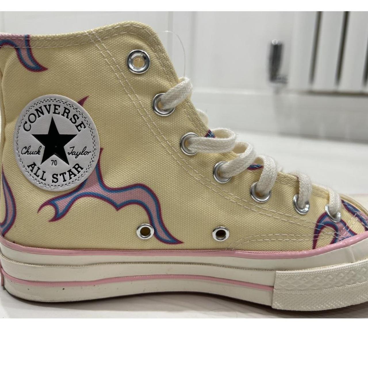 Converse Women's Yellow and Purple Trainers | Depop