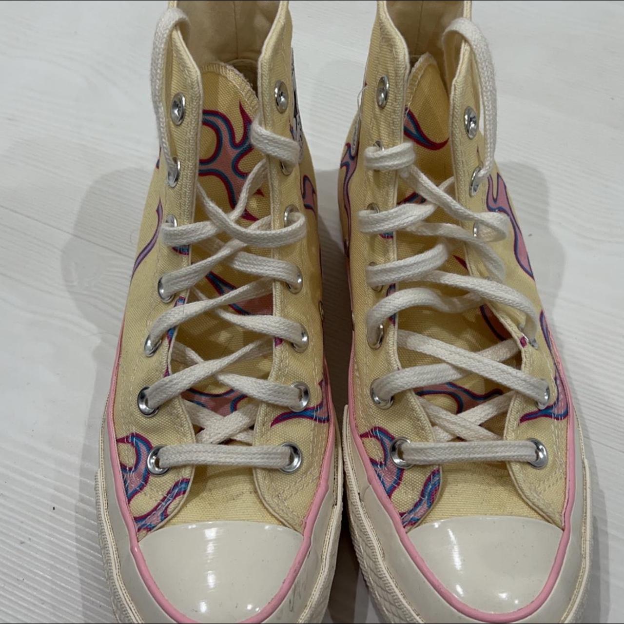 Converse Women's Yellow and Purple Trainers | Depop