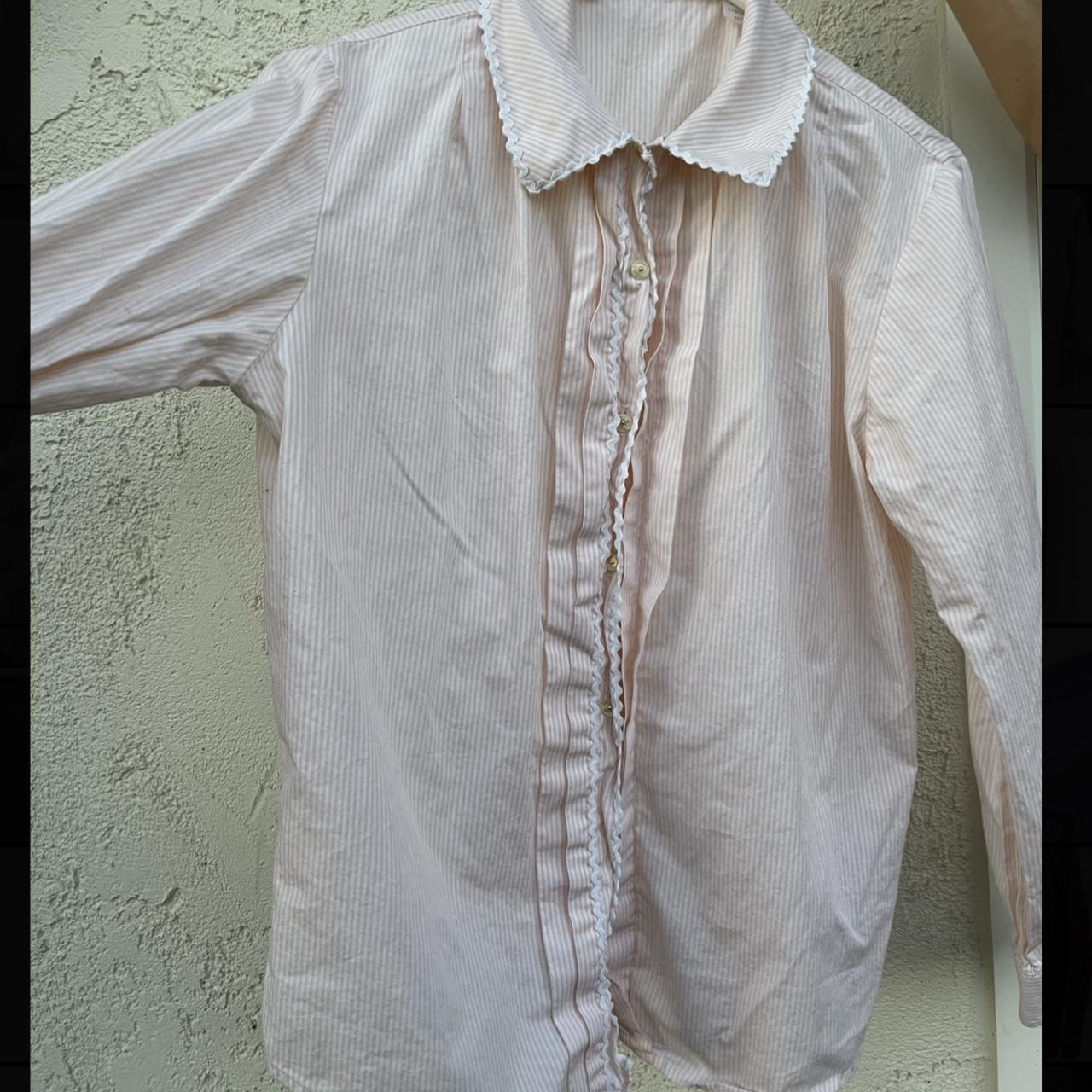 pink and white striped vintage button down from... - Depop