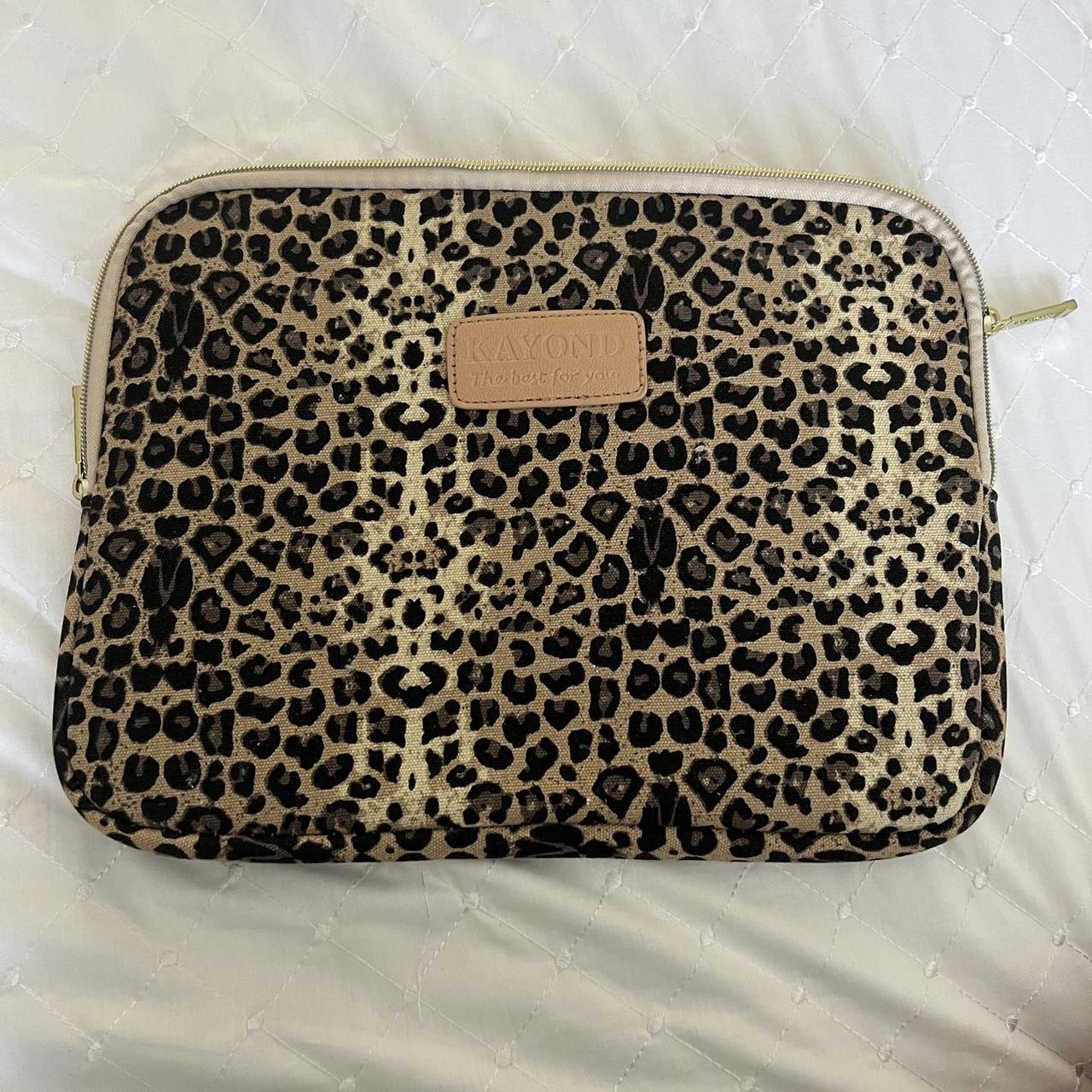 leopard print laptop case never used bought the... - Depop