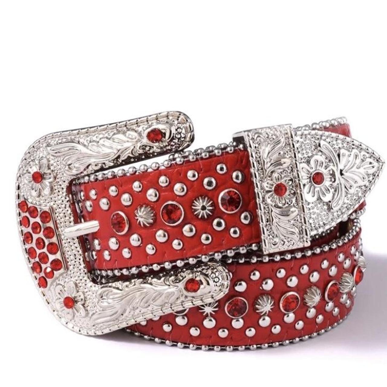 Unisex rhinestone belt red Great quality - Depop