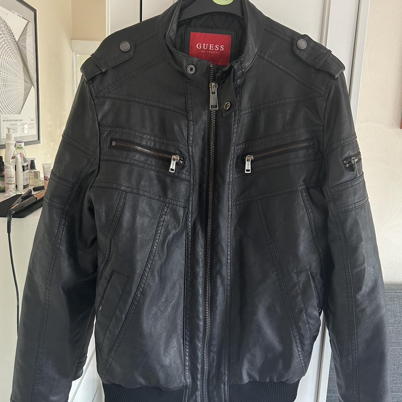 GUESS - Faux Leather Bomber Jacket Size - M... - Depop
