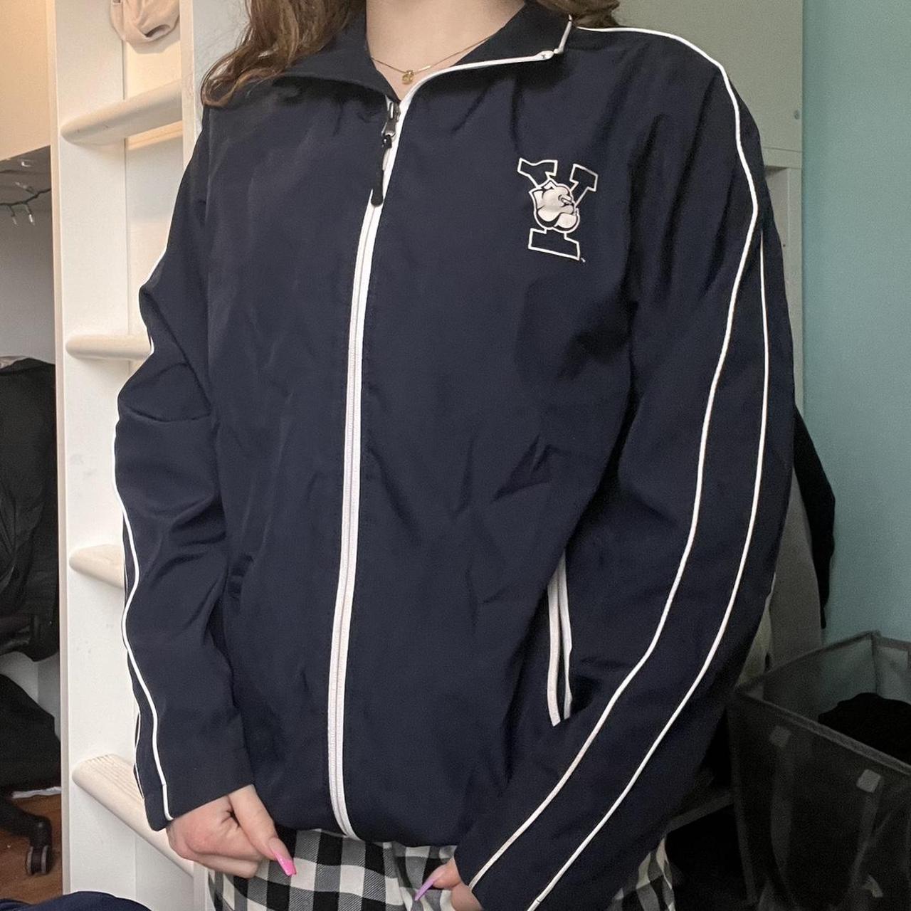 navy blue yale windbreaker jacket. yale logo and... - Depop