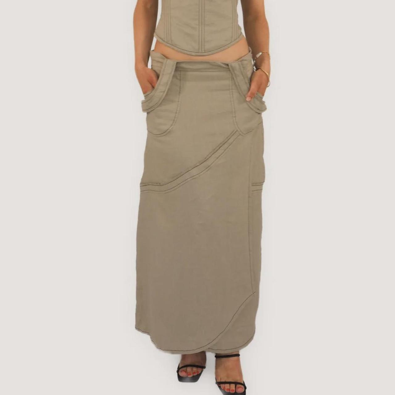 in my moods x eisha collective maxi skirt in beige... - Depop