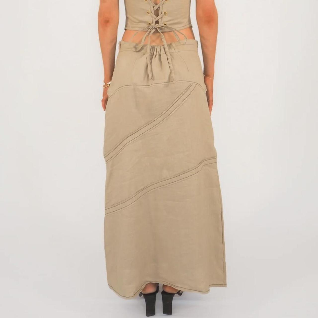 in my moods x eisha collective maxi skirt in beige... - Depop