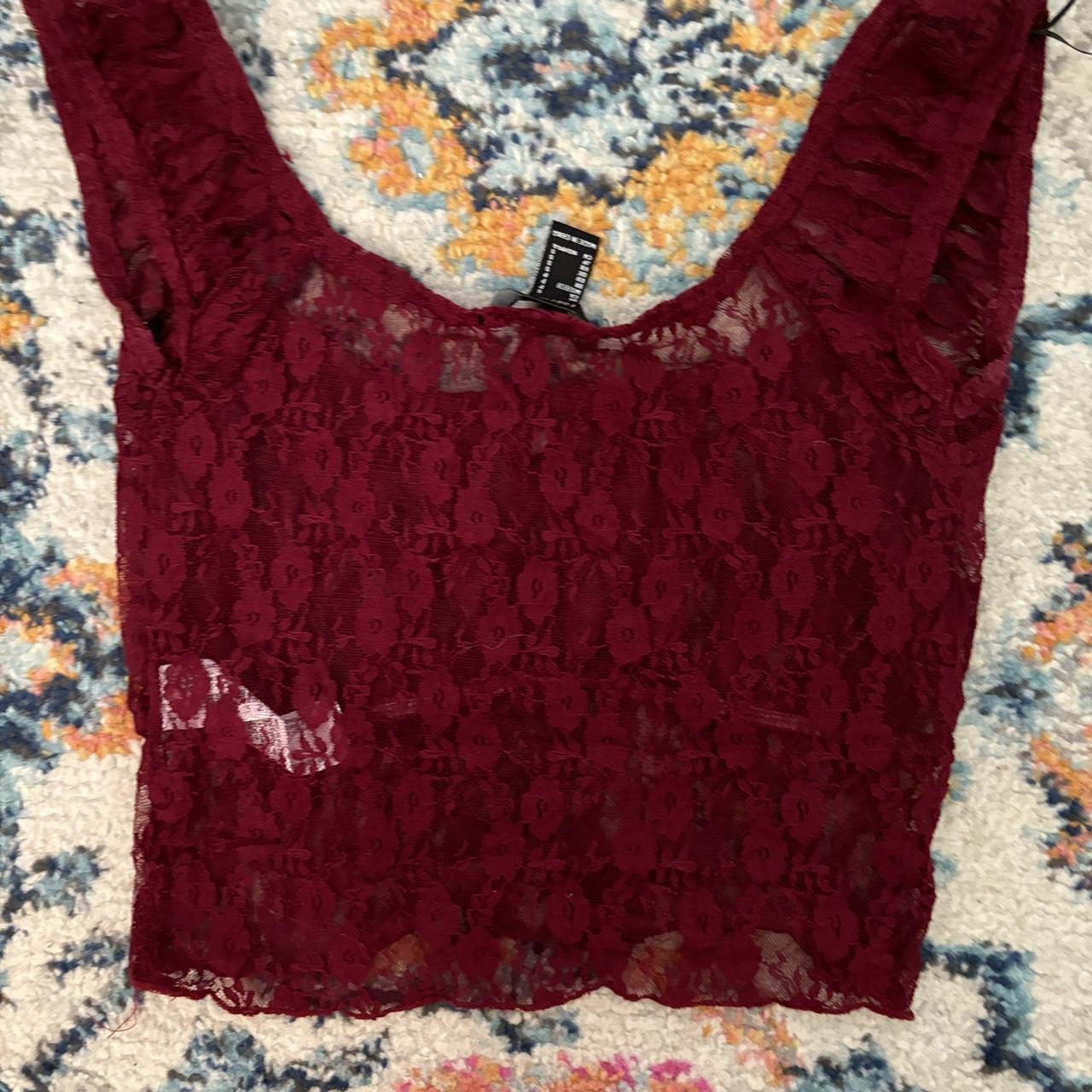 Forever 21 dark red sheer lace top -Cute going out... - Depop