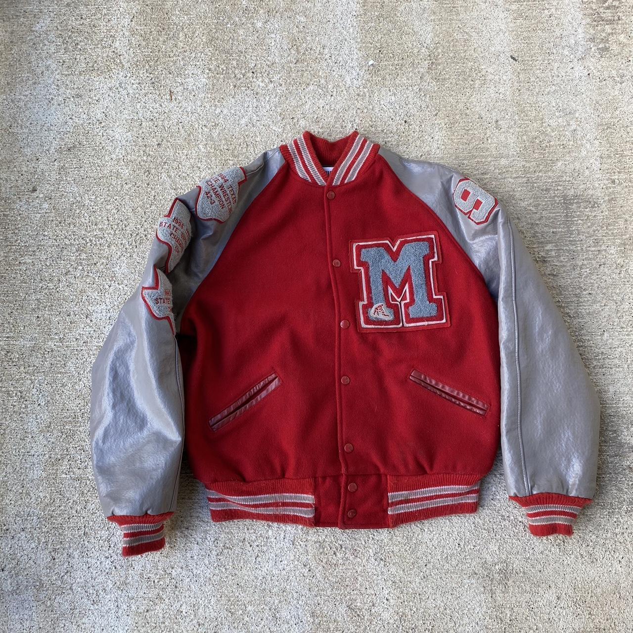 Vintage 80s varsity letterman jacket patchwork... - Depop