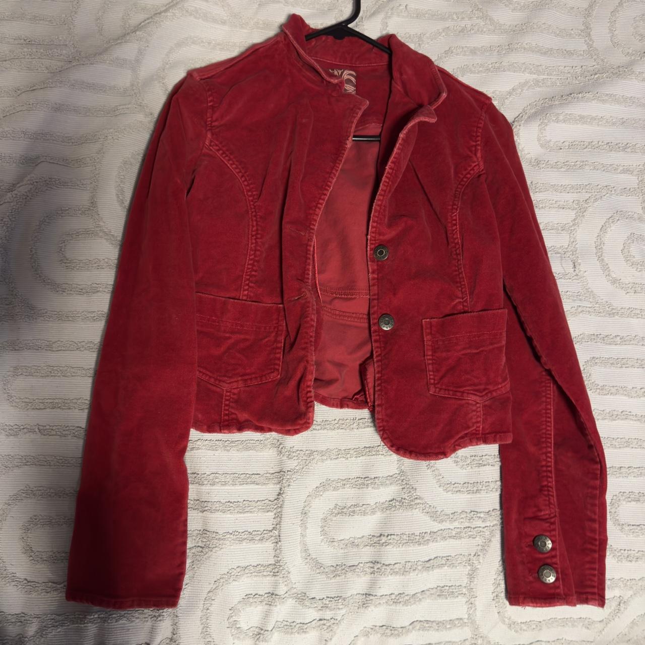 Red cropped corduroy jacket #corduroyjacket Size... - Depop