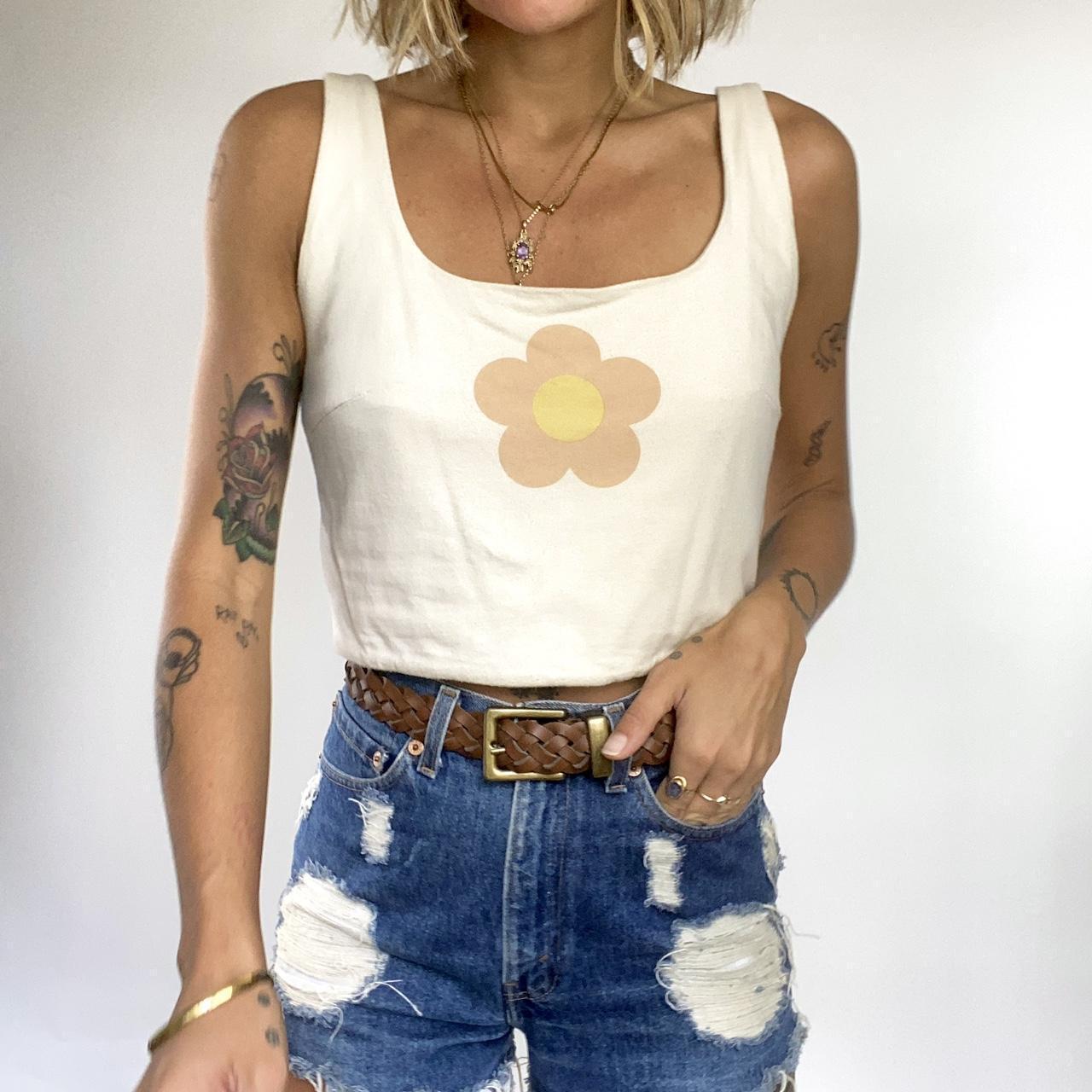 Afends daisy motif pastel yellow crop top Retro... - Depop