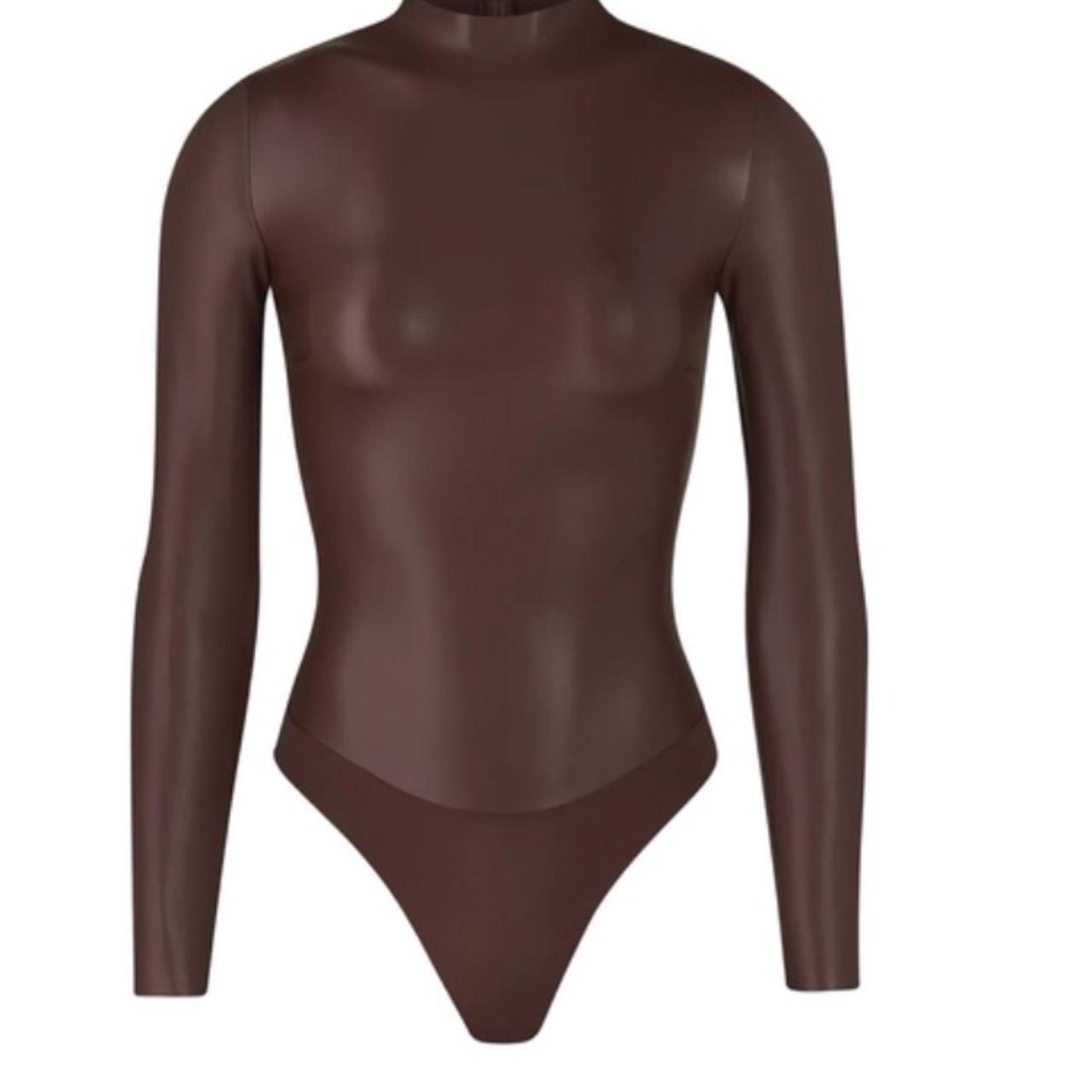 SKIMS FAUX LEATHER MOCK NECK BODYSUIT In cocoa ... - Depop