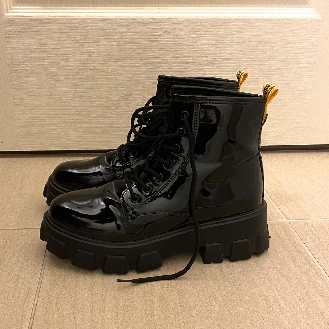 Black patent combat boots Size uk 4 Worn once - Depop