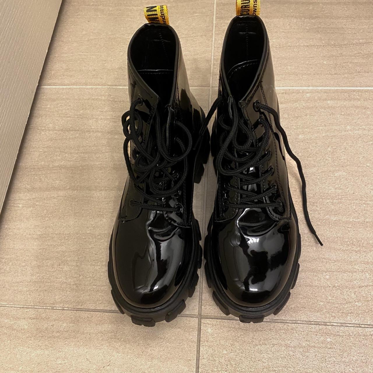 Black patent combat boots Size uk 4 Worn once - Depop