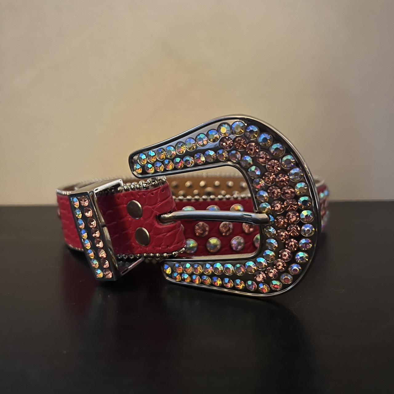 Studded rhinestone pink belt M-L Perfect for low... - Depop