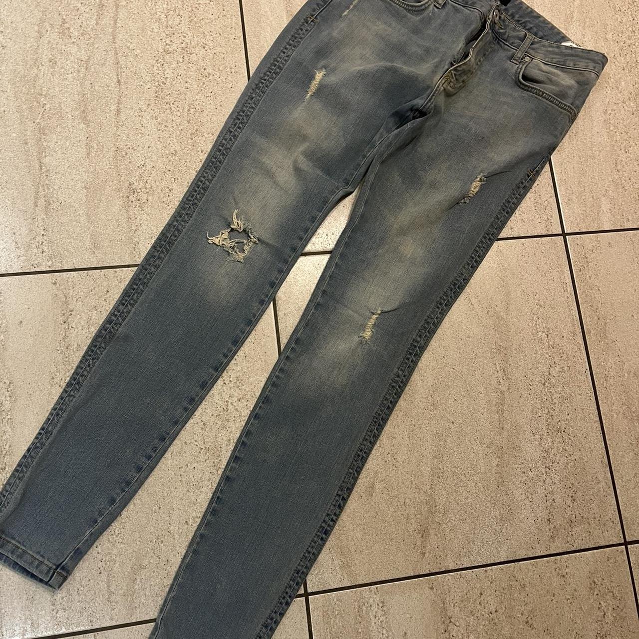 Represent Light Blue Ripped Knee Skinny Jeans Size... - Depop