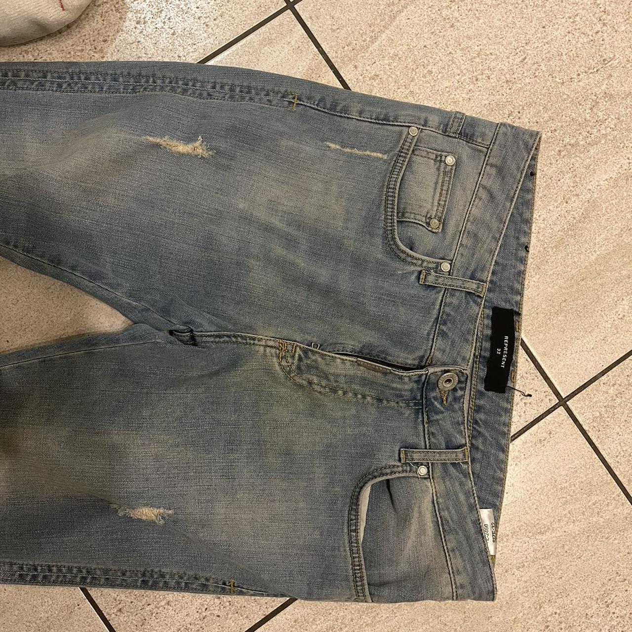 Represent Light Blue Ripped Knee Skinny Jeans Size... - Depop