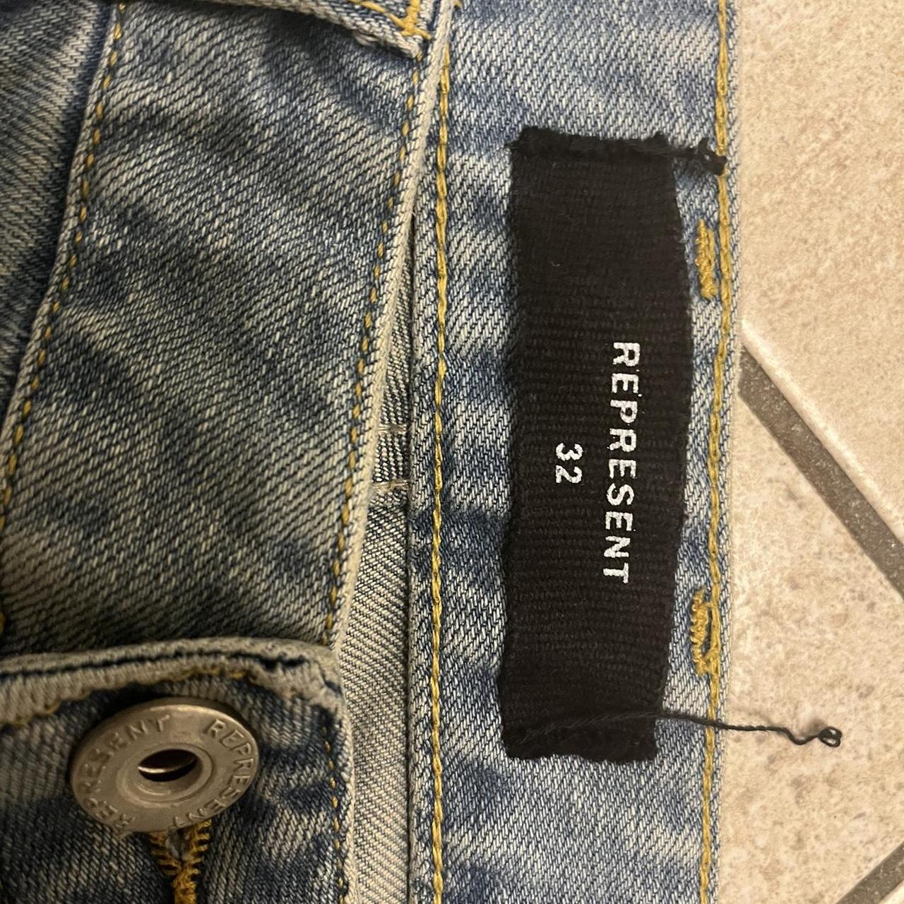 Represent Light Blue Ripped Knee Skinny Jeans Size... - Depop