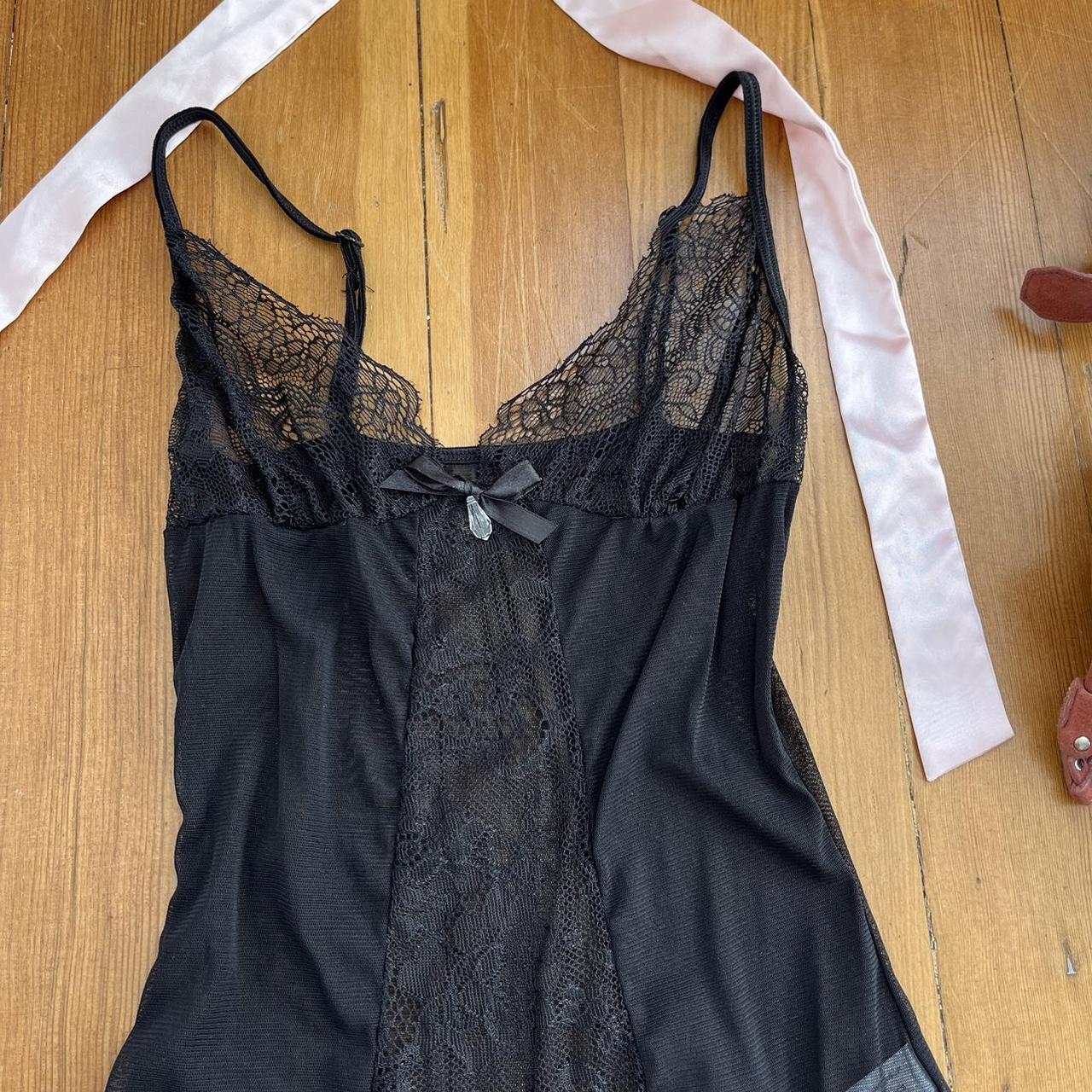 early 2000's dainty sheer black fitted lingerie mini... - Depop