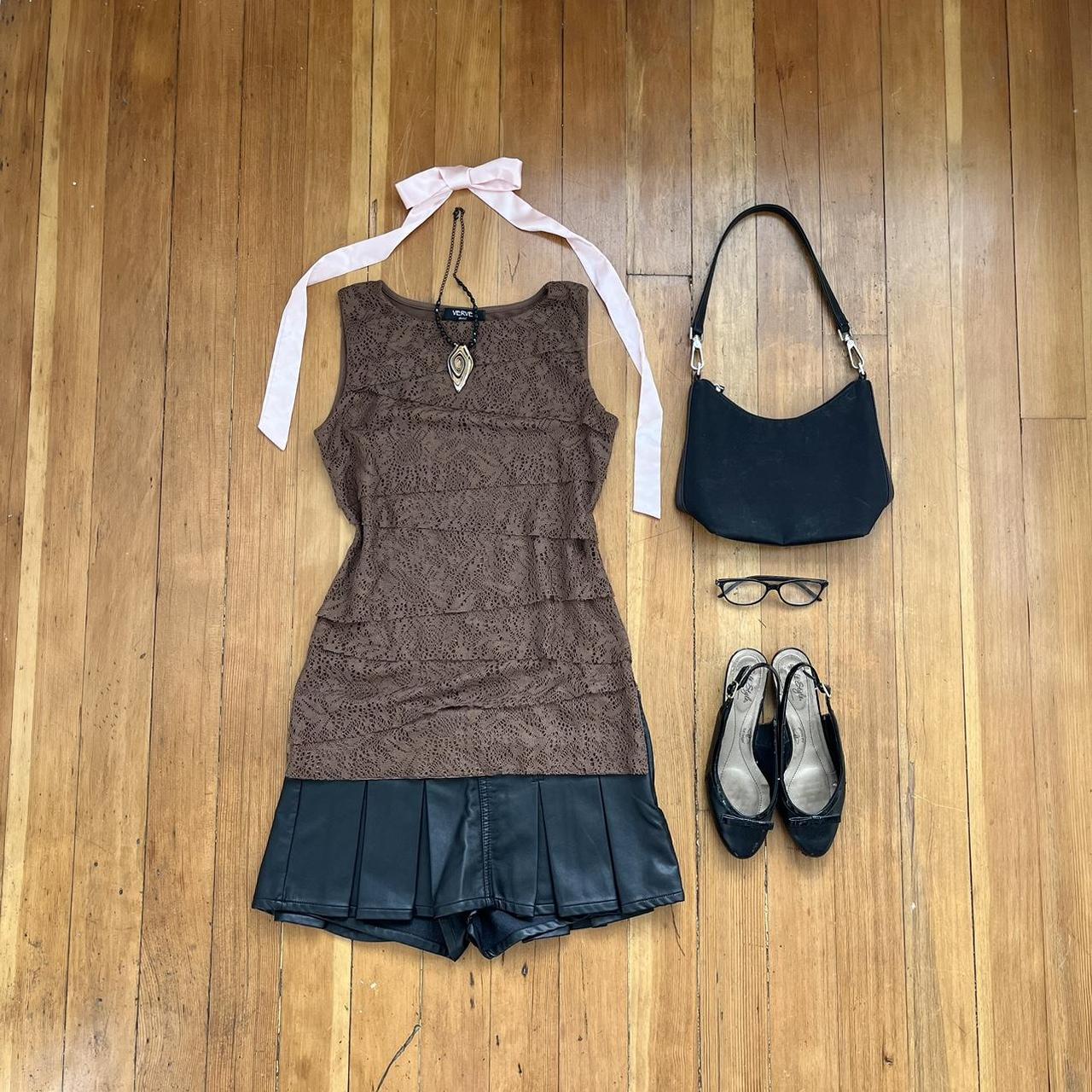 Y2K earthy light brown grunge fairy core fitted tank... - Depop