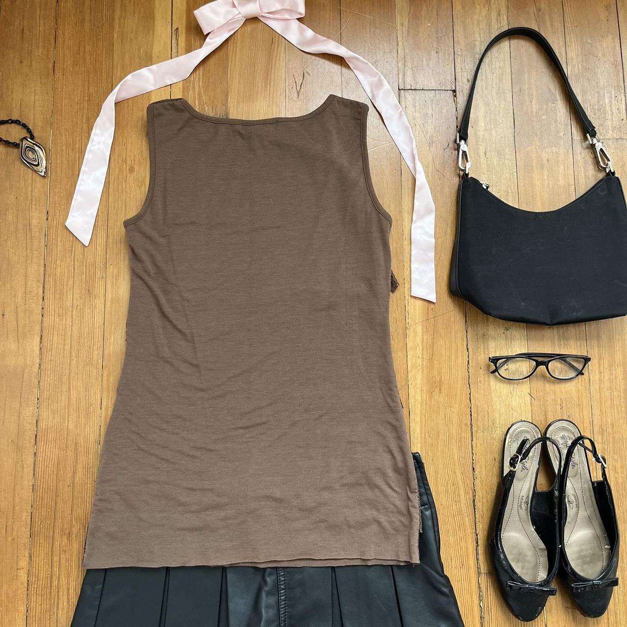 Y2K earthy light brown grunge fairy core fitted tank... - Depop