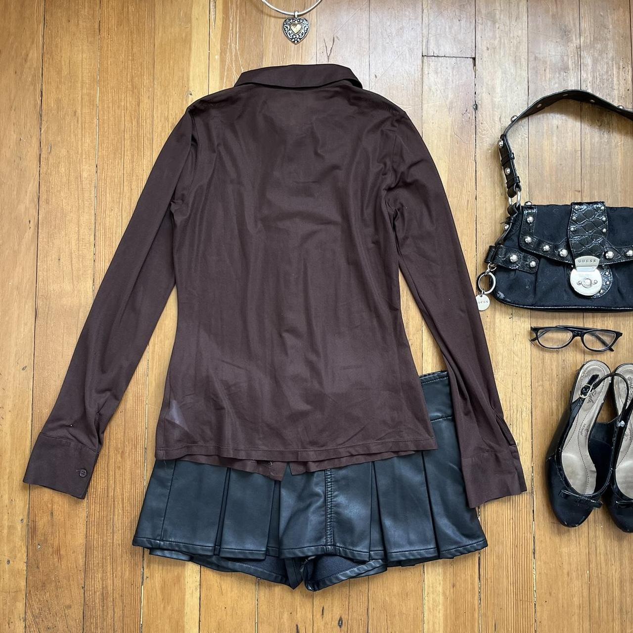 the perfect everyday mesh brown button-down... - Depop