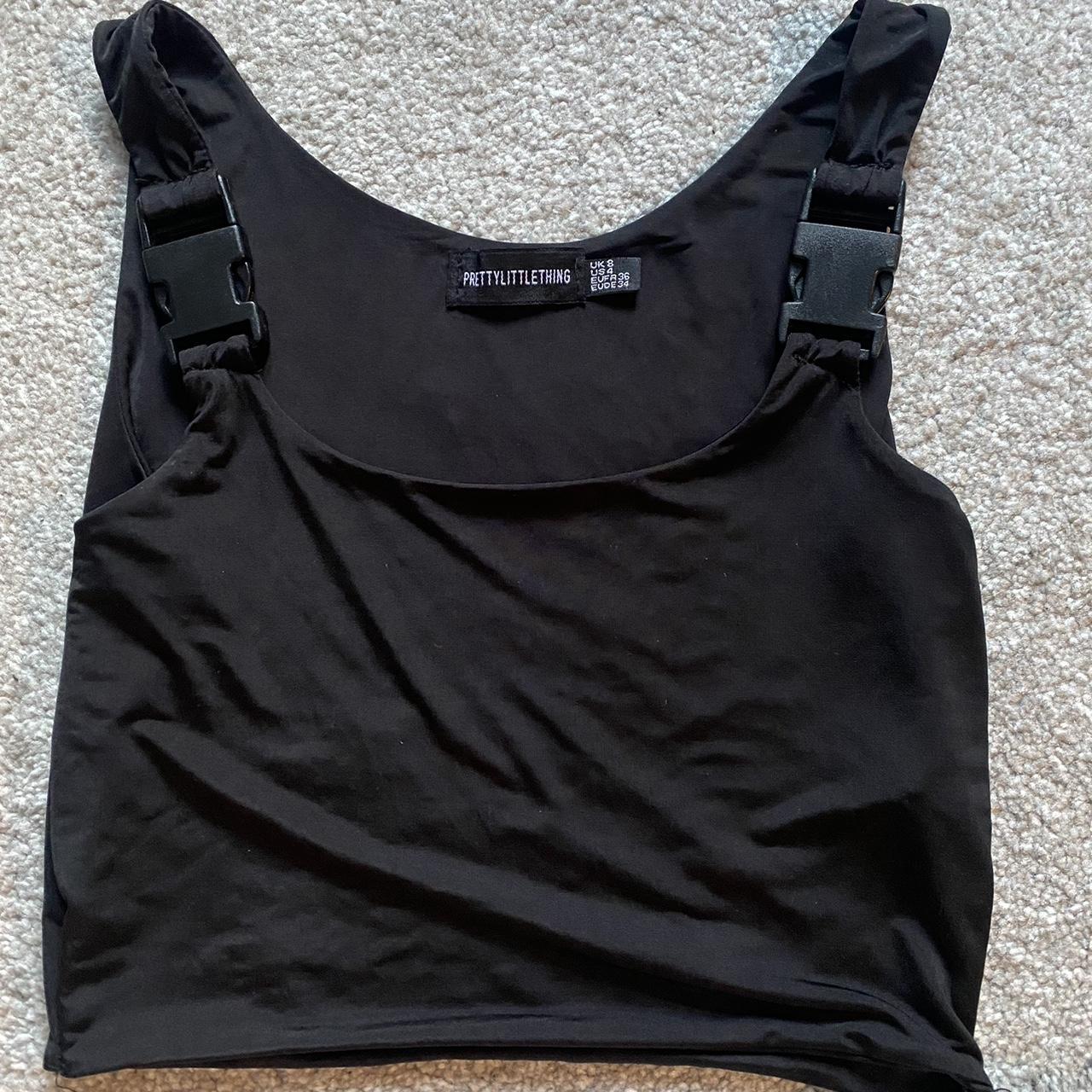 PrettyLittleThing Black Buckle Crop Top🔝 -Worn A... - Depop