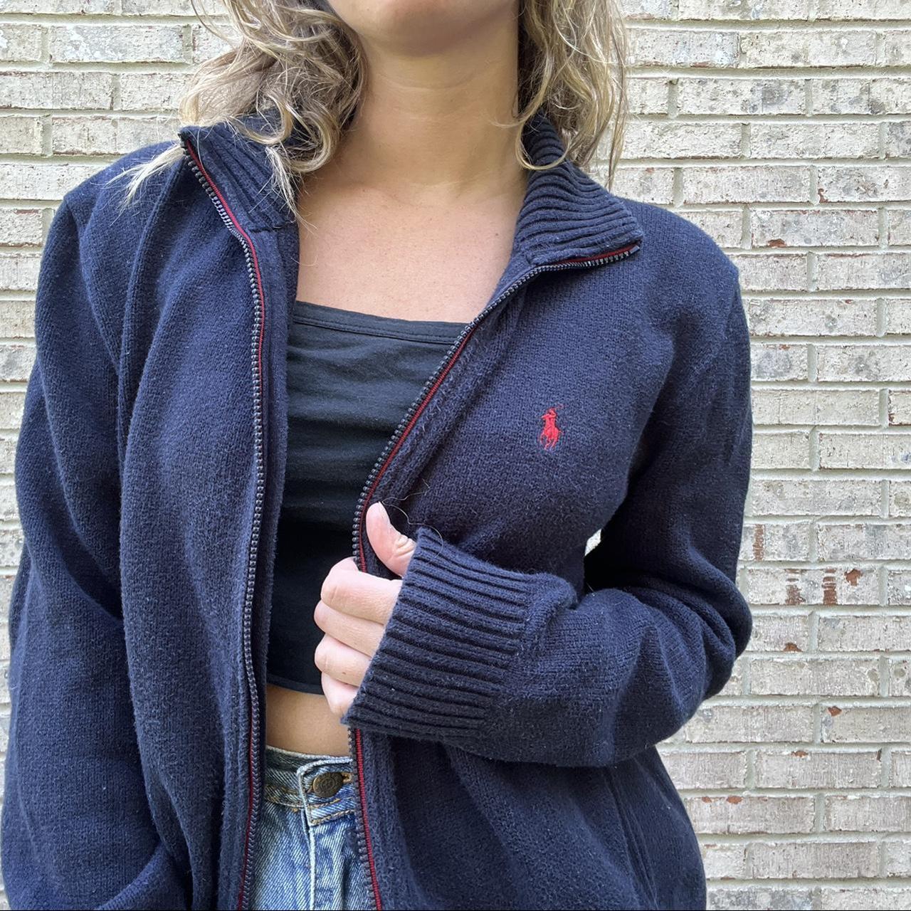 Vintage Ralph Lauren navy blue zip up sweater with... | Depop