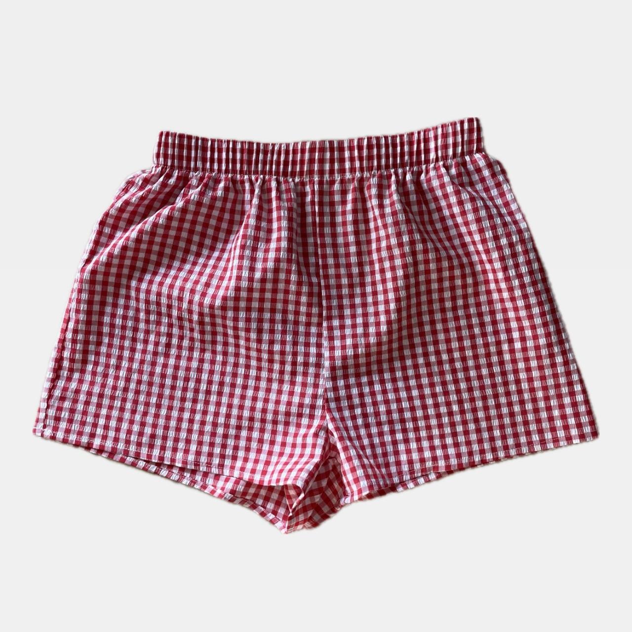 y2k Red Gingham Boxer Shorts Size: Small... | Depop
