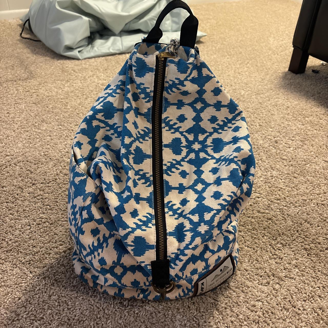 Kavu blue and white canvas backpack. Really unique... | Depop