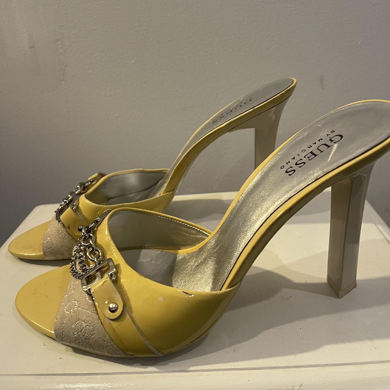 GUESS VINTAGE MULE SIZE 10 Yellow and silver... - Depop