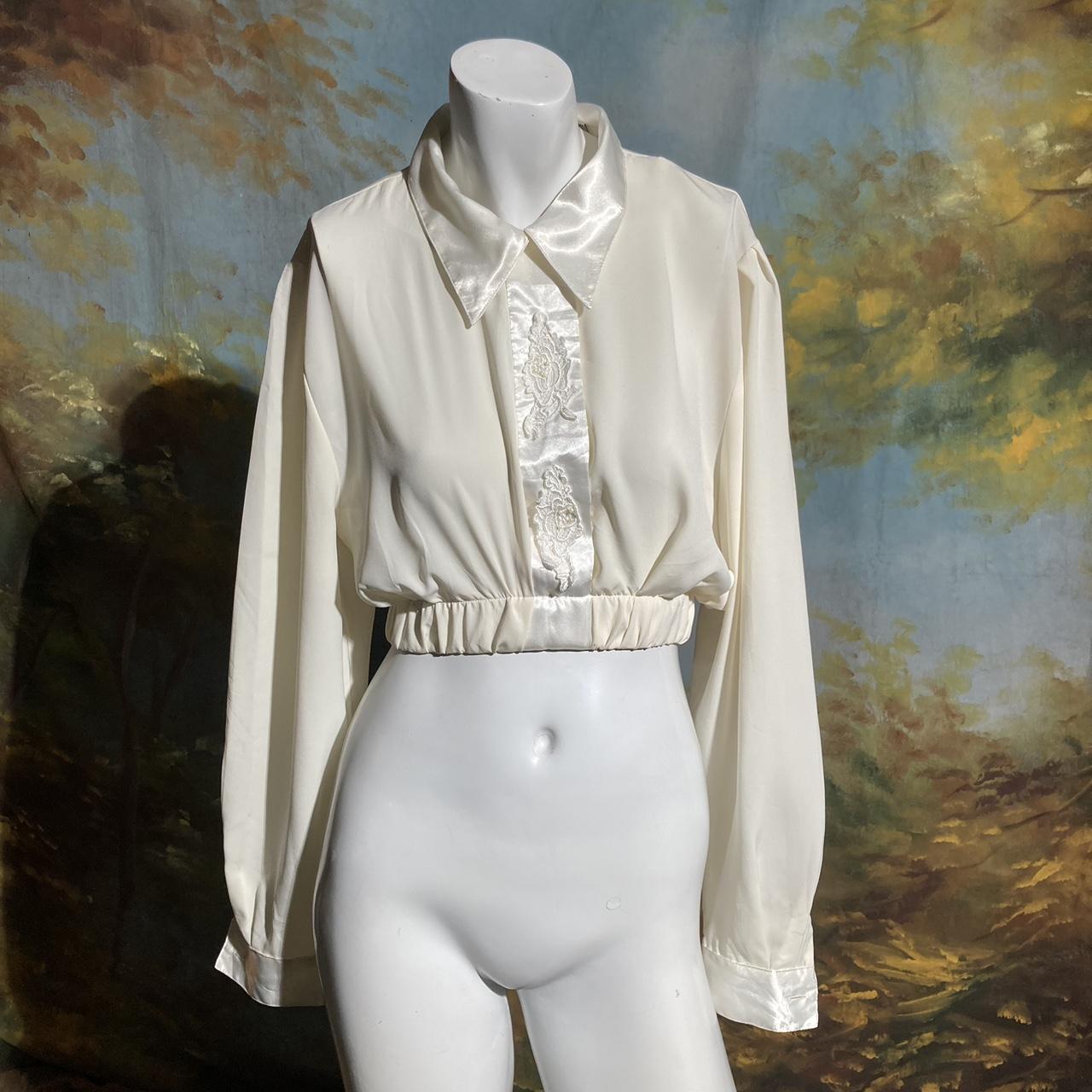 Claudia Richard Women's Cream and White Blouse | Depop