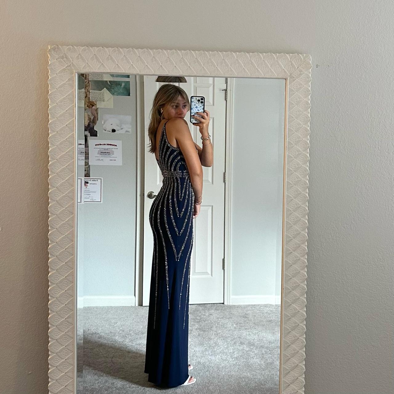 XSCAPE navy and silver beaded exploding star... - Depop